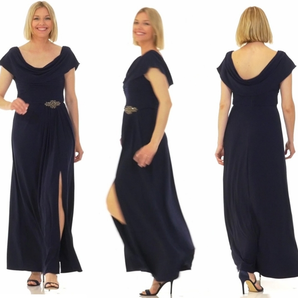 Alex Evenings | Dresses | Alex Evenings Long Cowl Neck Aline Dress With ...
